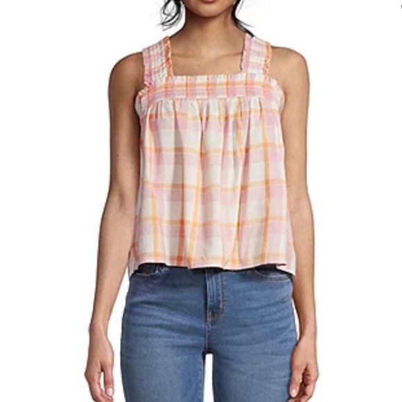 a.n.a | Tops | Ana Womens Large Pink Plaid Square Neck Sleeveless Tank ...